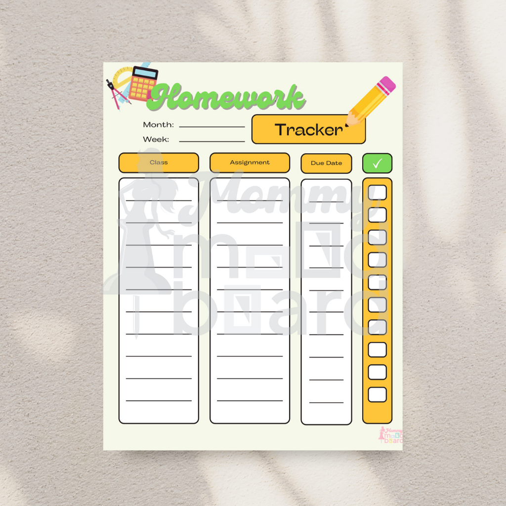 Homework Tracker – Mommy Moodboard